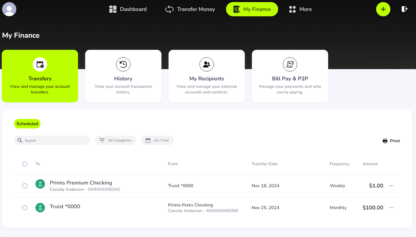 Guide to Viewing External Transfers on the New Platform - Primis Bank